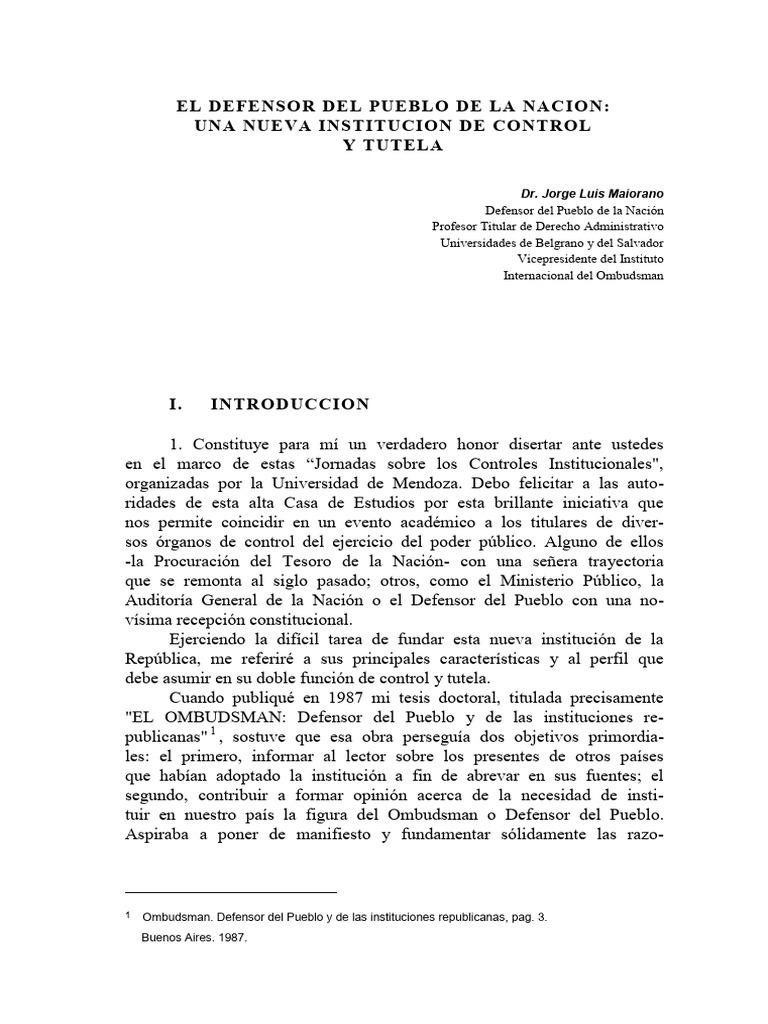 El Defensor Del Pueblo de La Nacion | PDF | Constitución | Institución
