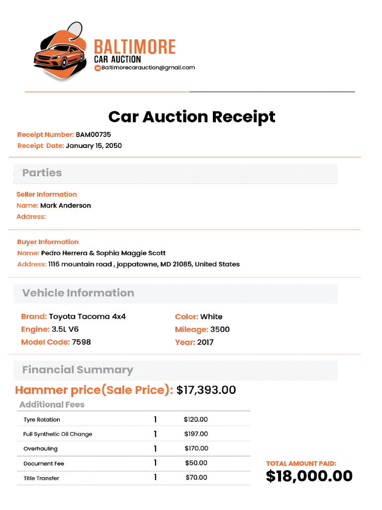 Baltimore Car Auction Receipt | PDF