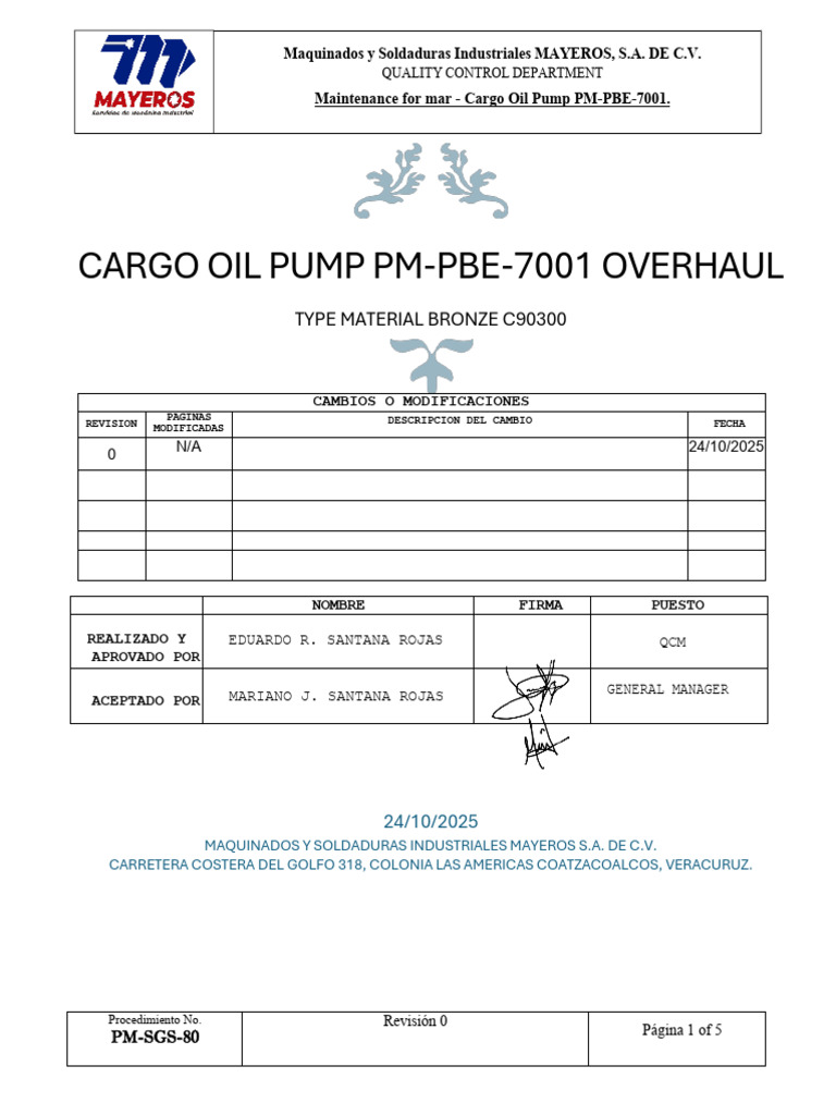 Cargo Oil Pump PM-PBE-7001 Overhaul Guide | PDF | Pump | Mechanical ...