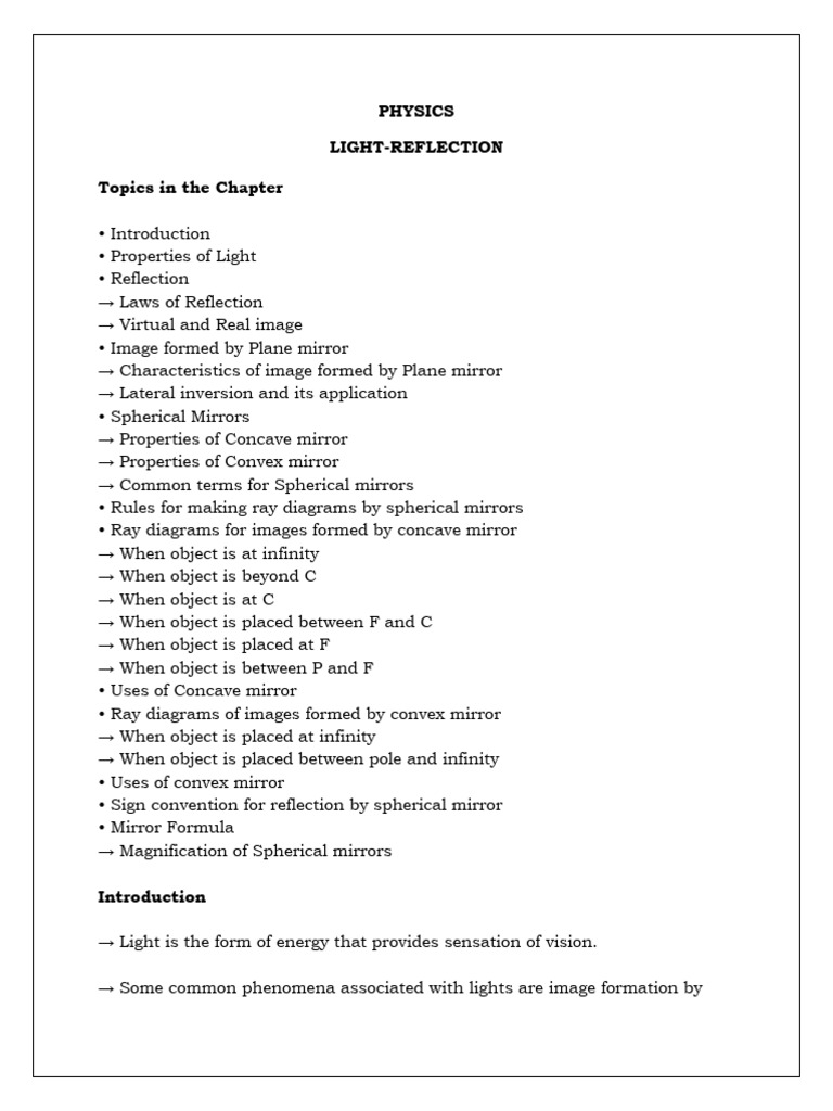 Class 10 Science Notes | PDF | Mirror | Optics