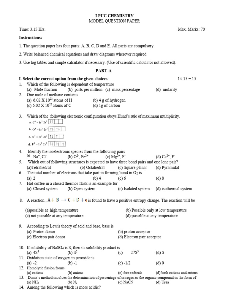 I PUC model Q paper 1. | PDF | Chemical Reactions | Chemical Equilibrium