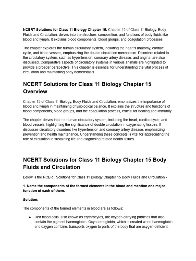 Class 11 Biology: Body Fluids & Circulation | PDF | Circulatory System ...