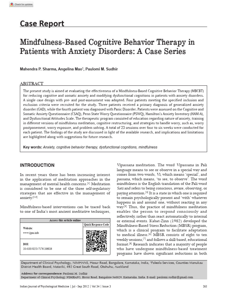 MBCBT for Anxiety Disorders: Case Study | PDF | Anxiety | Mental Disorder