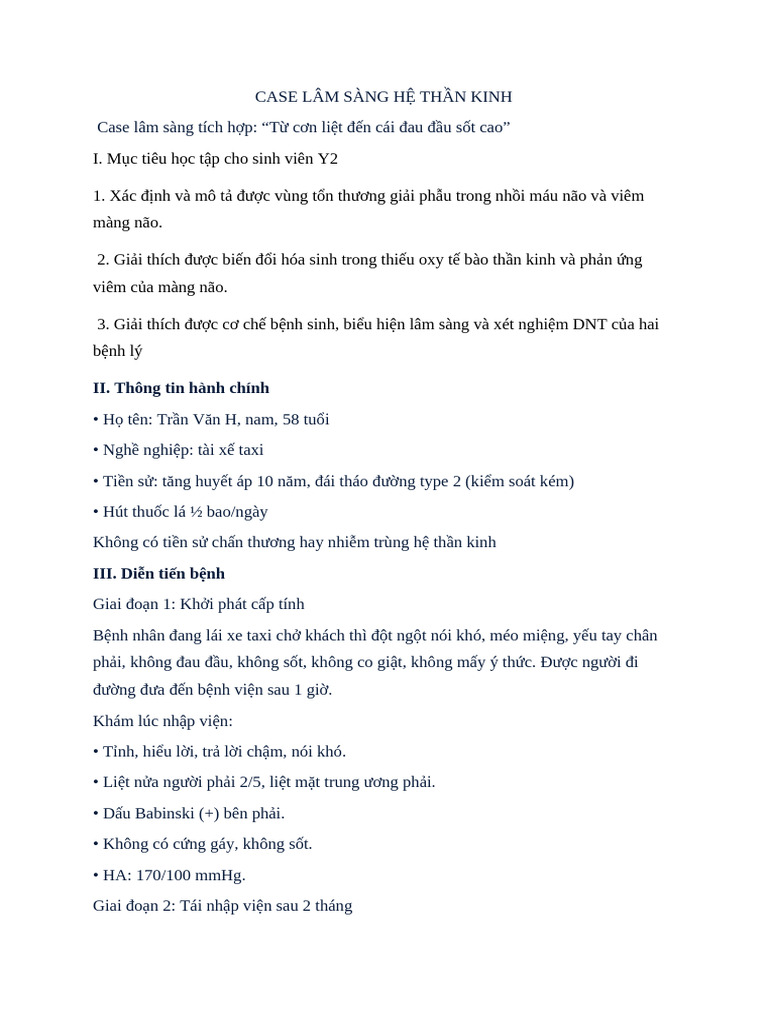 Case Lâm Sàng Hệ Thần Kinh 2025 | PDF