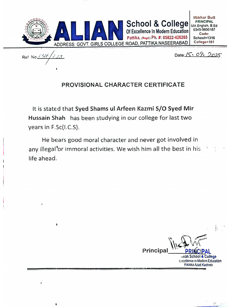 Character Certificate | PDF