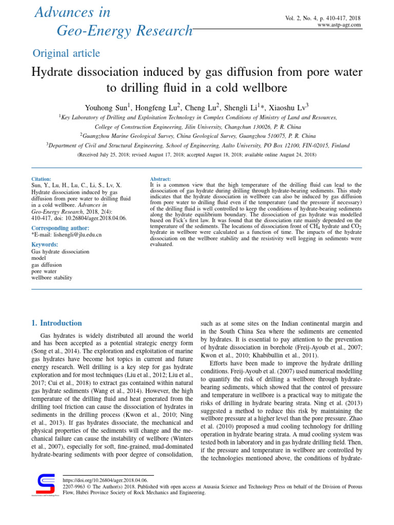 Hydrate Dissociation Induced by Gas Diffusion From Pore Water To ...