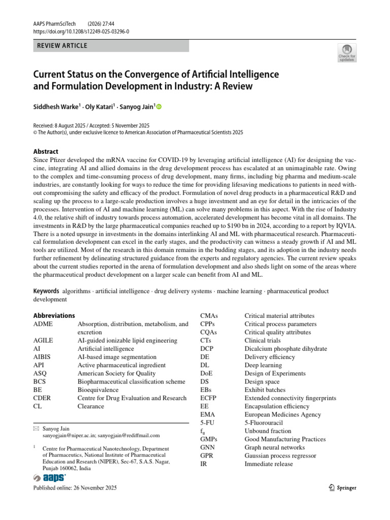 Artificial Intelligence in Formulation Development 1764301833 | PDF ...