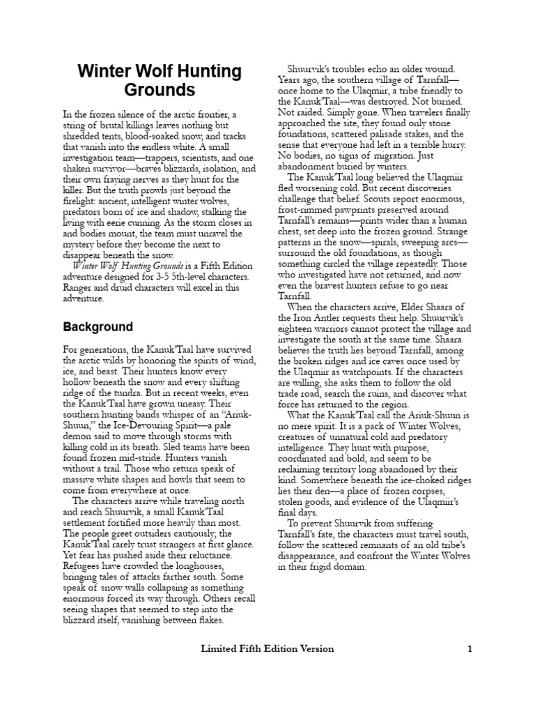 Dungeons & Lairs 115 - Winter Wolf Hunting Grounds (5e 5th-Level Only ...