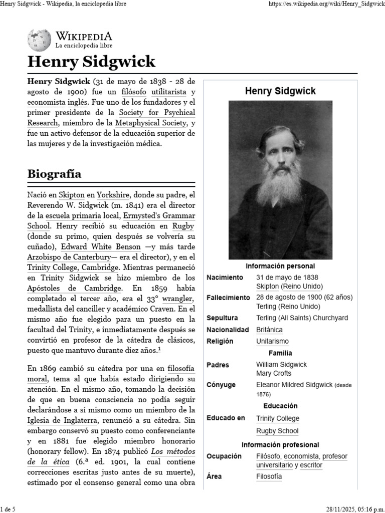 Biografía de Henry Sidgwick | PDF