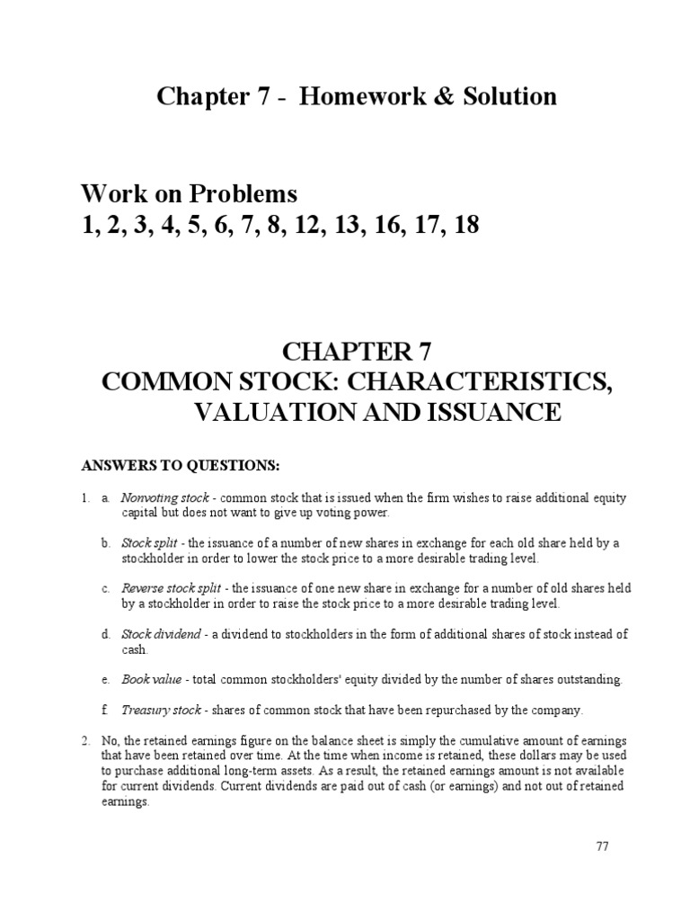 Chapter 7 - Homework & Solution: Answers To Questions | PDF | Stocks | Preferred Stock