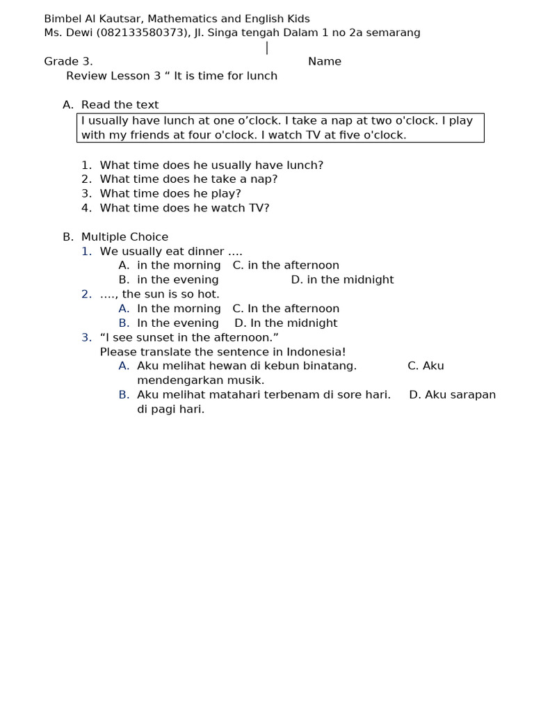 Grade 3 English & Math Review Worksheet | PDF
