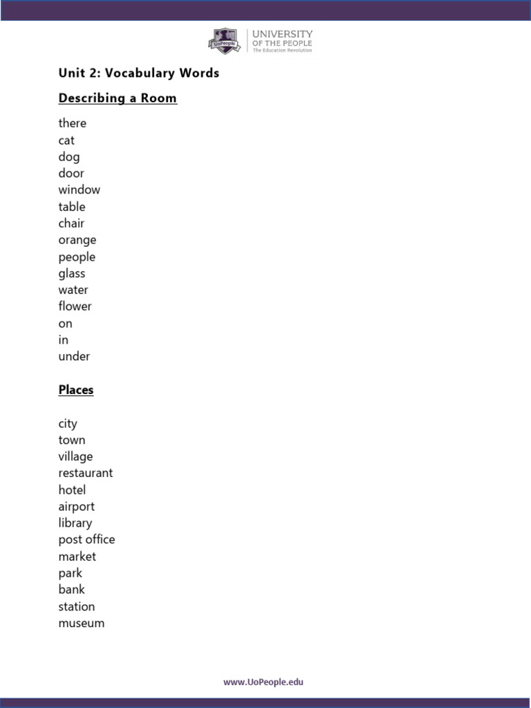 ENGL0003 U2 Vocabulary Words | PDF