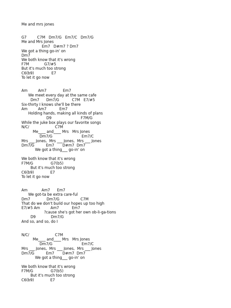 "Me and Mrs. Jones Lyrics and Chords" | PDF