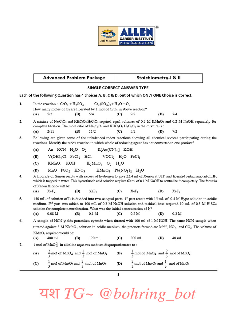 @bohring Bot Chemistry Star Batch Jee Advanced Assignments | PDF | Gases | Spectral Line