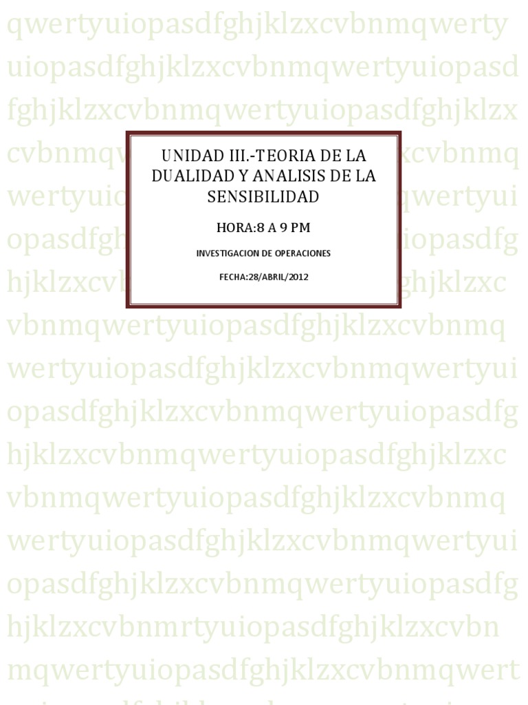 Unidad 3 Teoria de La Dualidad y Sensibilidad | PDF | Programación lineal | Programación de ...