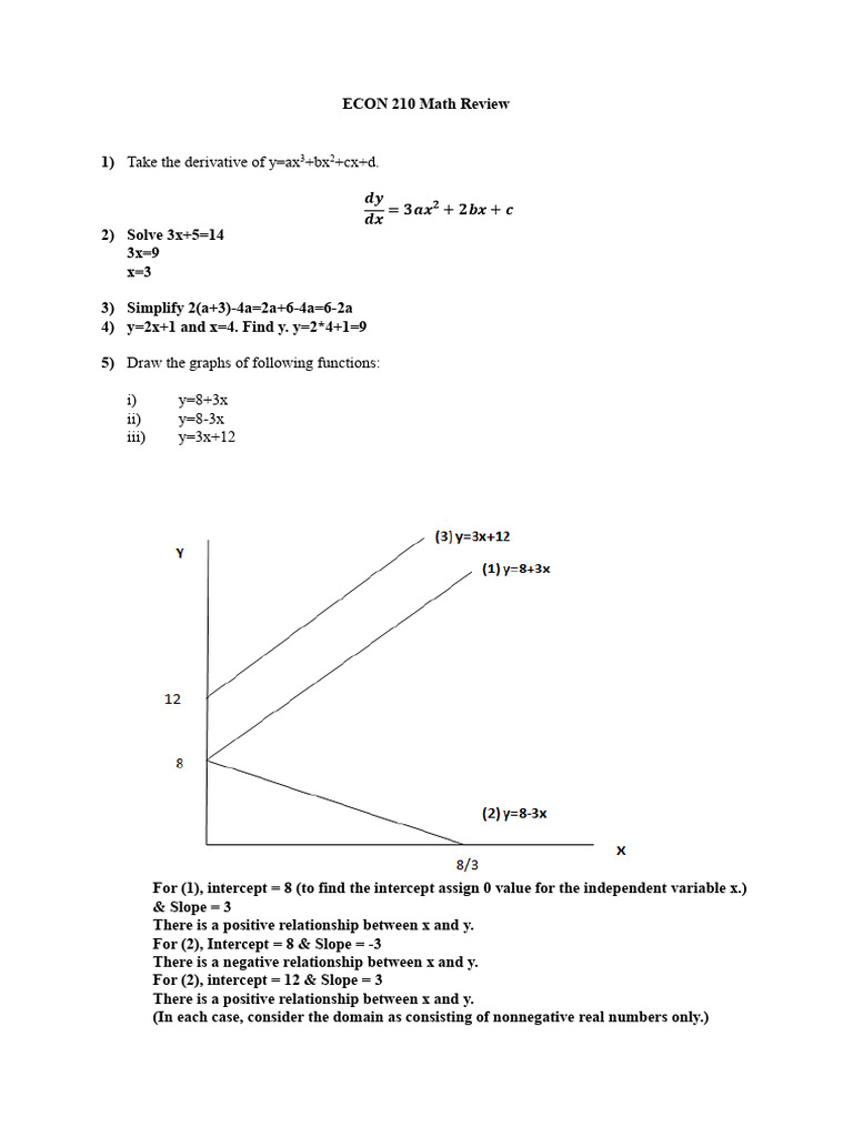 ECON 210 Math Review: Derivatives & Graphs | PDF | Slope | Mathematics