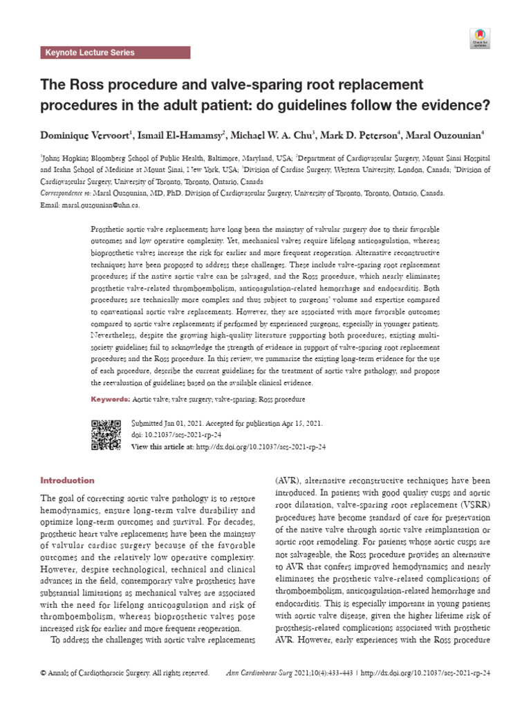 Vervoort Et Al. - 2021 - The Ross Procedure and Valve-Sparing Root ...