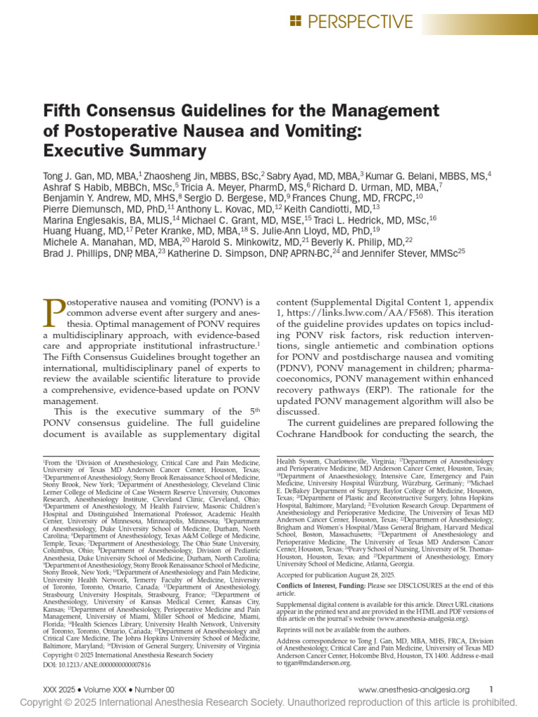 PONV Management Guidelines Summary | PDF | Health Care | Surgery