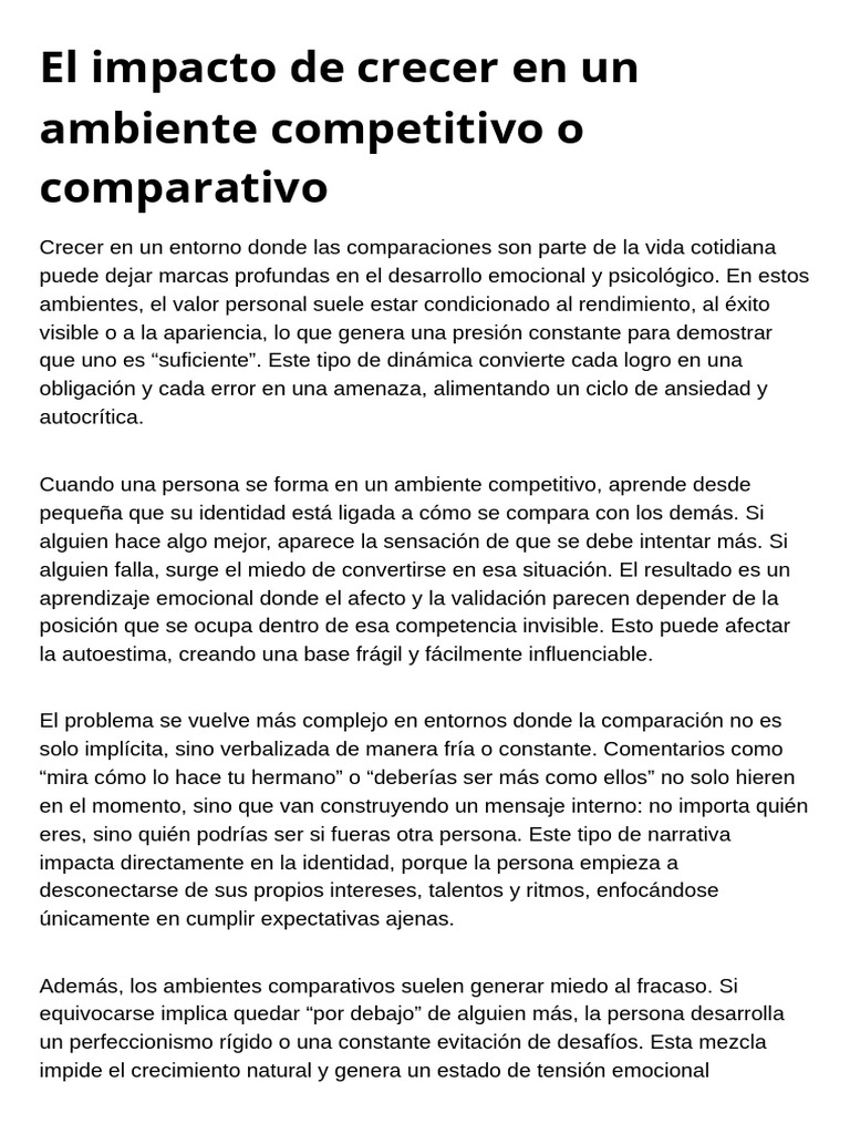 El Impacto de Crecer en Un Ambiente Competitivo o Comparativo | PDF ...