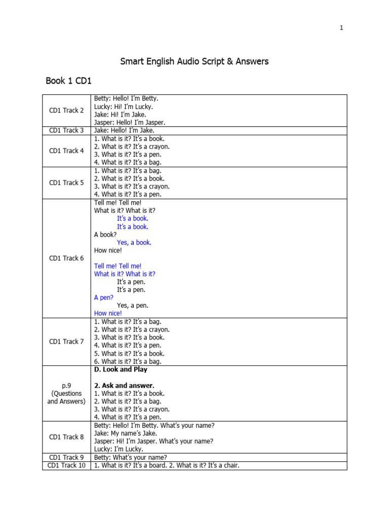 Smart English Student Book 1 Audio Script 710 | PDF