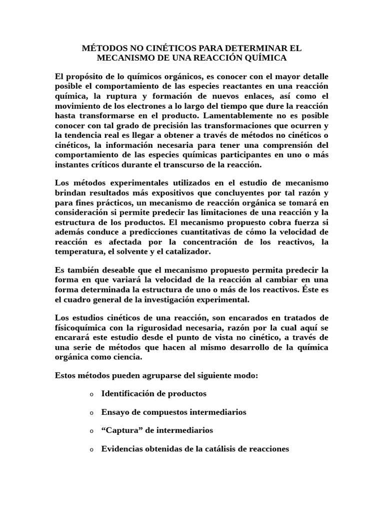 Metodos para Determinar Mecanismos de Reacción | PDF | Reacciones ...