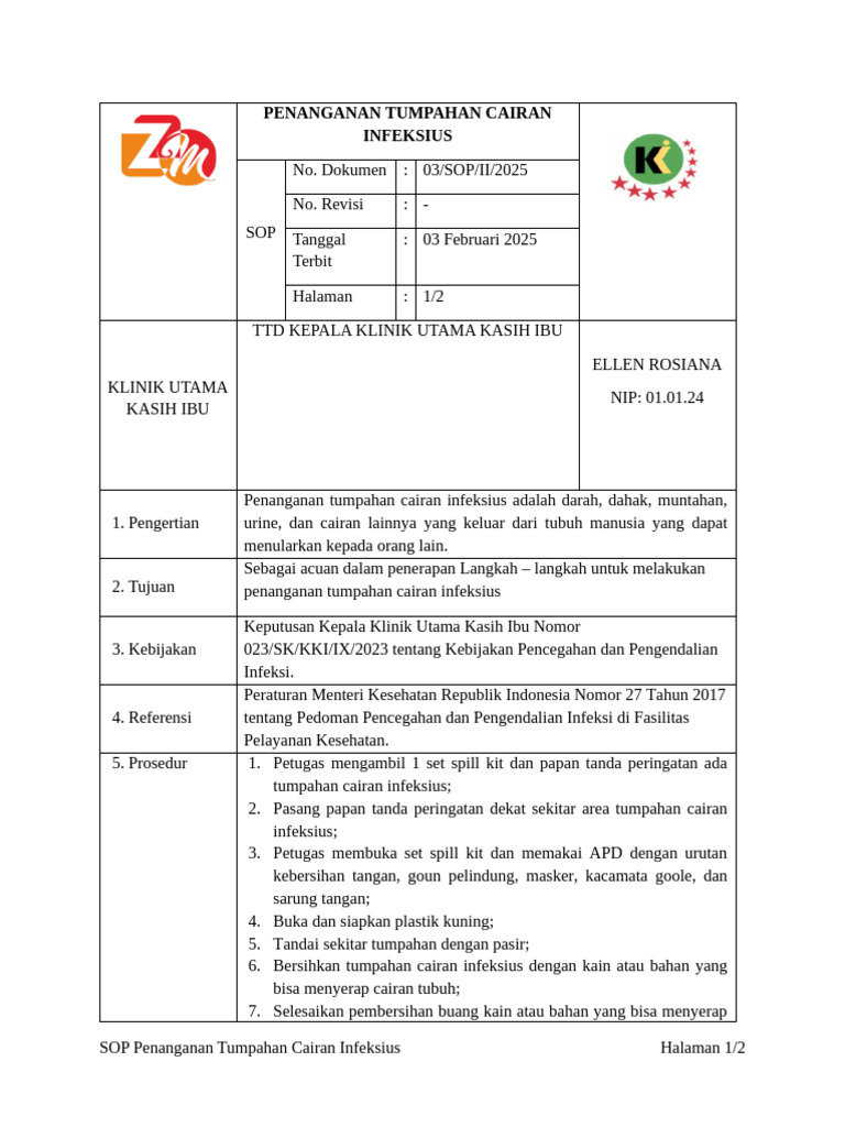 2.3.1 SOP Penanganan Tumpahan Cairan Infeksius | PDF