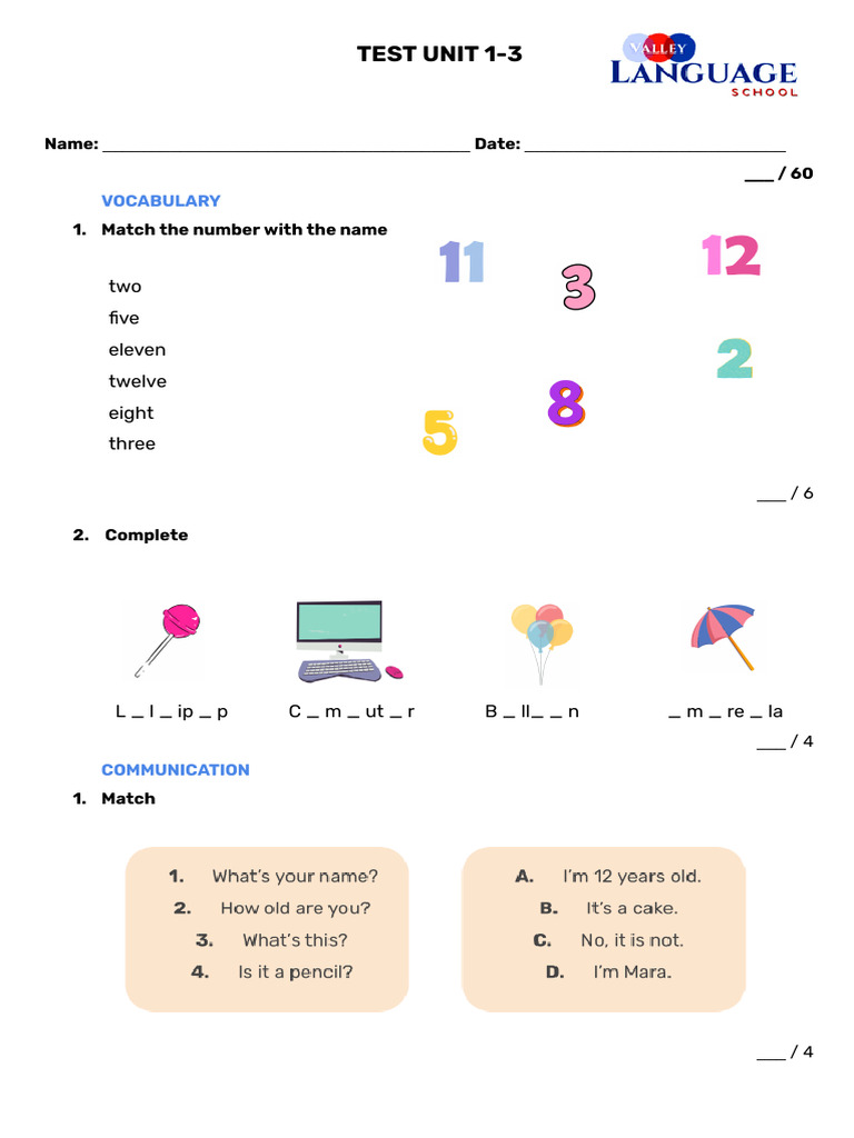 Zoom in 1 - Test Unit 1-3 | PDF