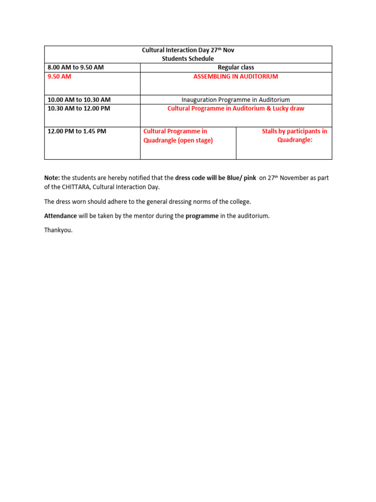 Students Schedule & Notice | PDF