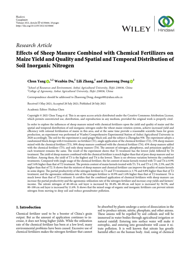 Effects of Sheep Manure Combined With Chemical Fer | PDF | Fertilizer ...