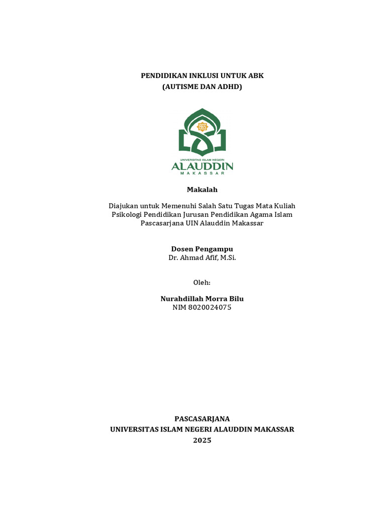Pendidikan Inklusi untuk ABK Autisme & ADHD | PDF