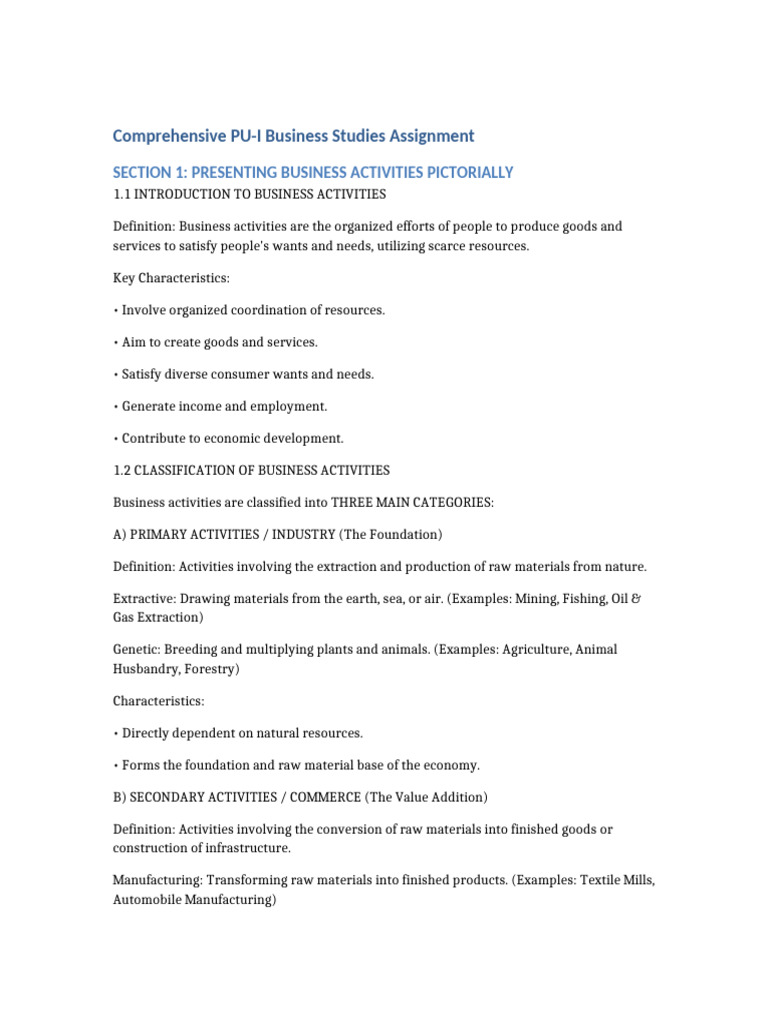 PU I Business Studies Assignment | PDF | Goods | Business