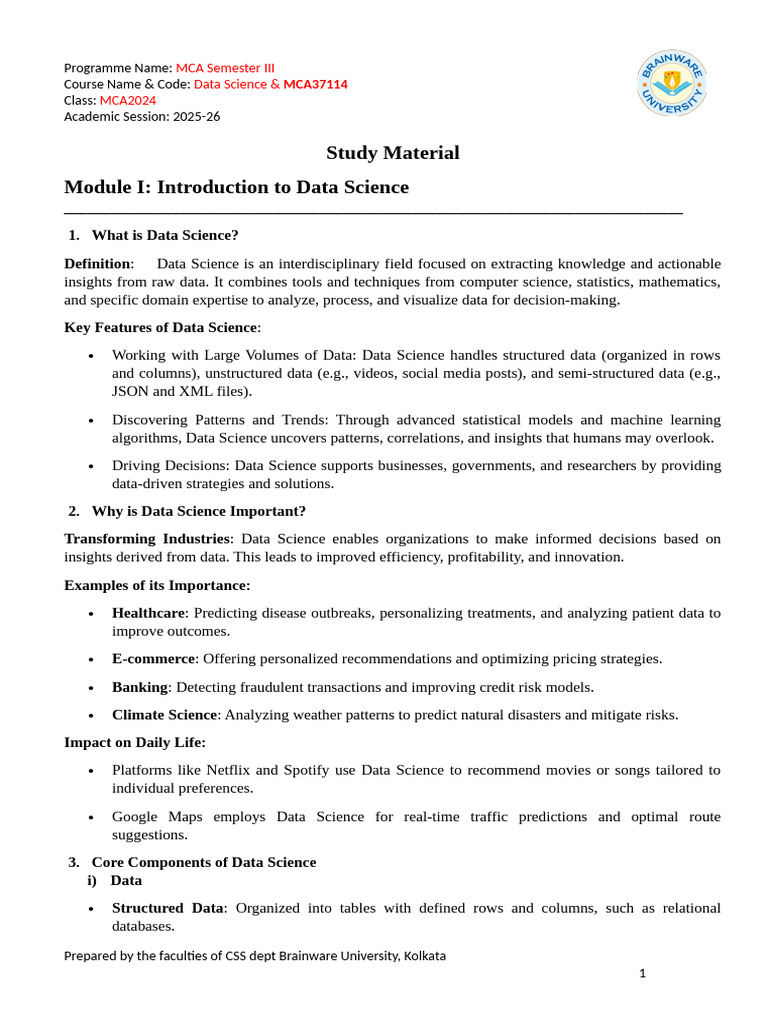 Module - 1 - Introduction To Data Science | PDF | Data Science | Control Flow