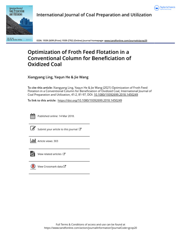 Optimization of Froth Feed Flotation in A Conventional Column For ...