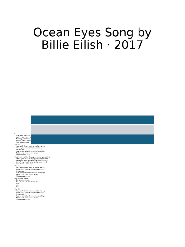 Billie Eilish's Ocean Eyes Lyrics | PDF