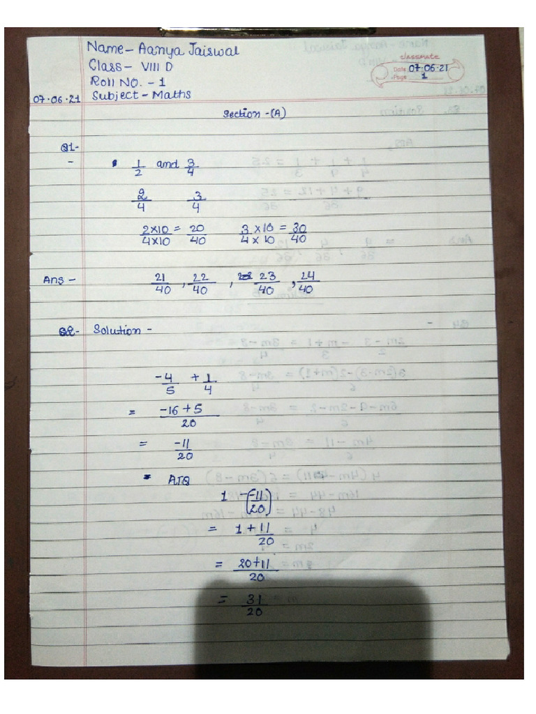 Maths Answer Sheet | PDF