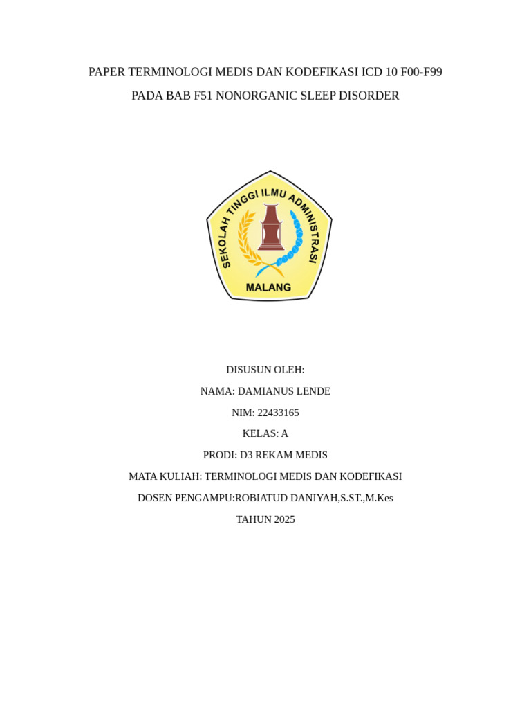 Paper Terminologi Medis Dan Kodefikasi Icd 10 f00 | PDF