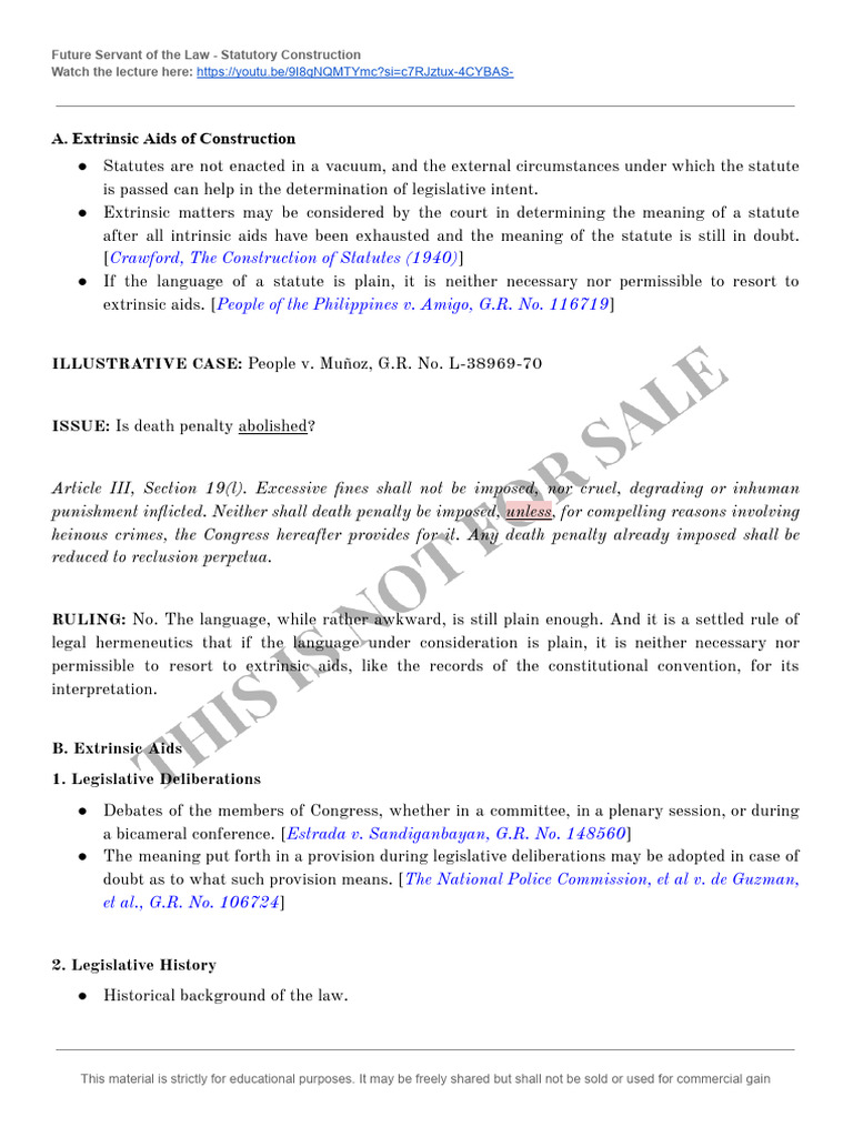 (Future Servant of The Law) Extrinsic Aids of Construction | PDF ...