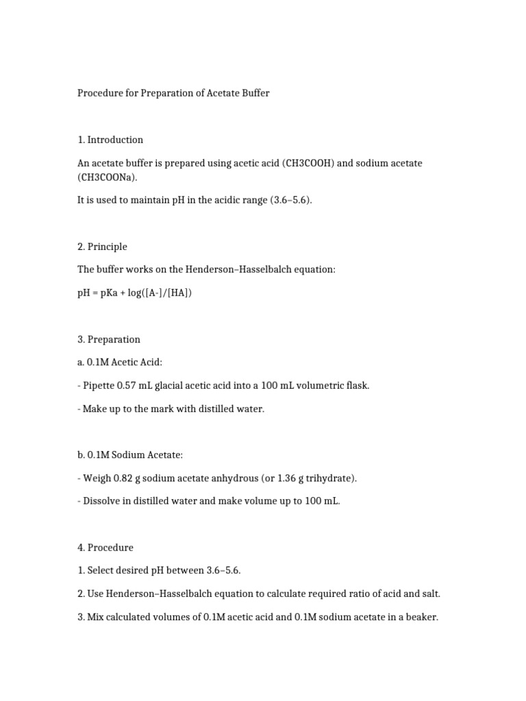 How to Prepare Acetate Buffer Solution | PDF
