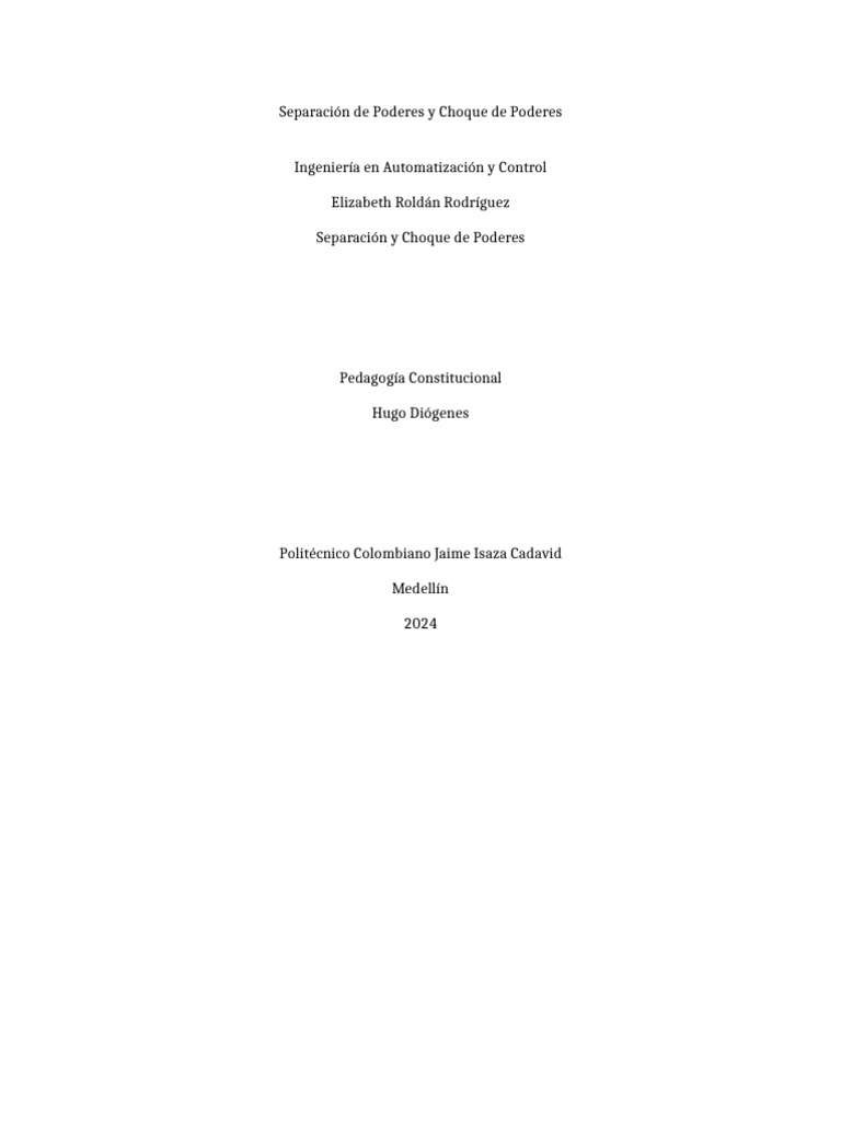 Separacion De Poderes Y Choque De Poderes Pdf