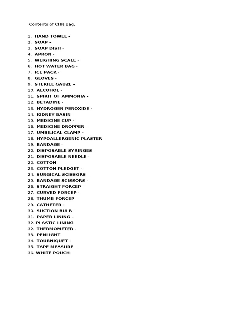 CHN Bag Contents | PDF