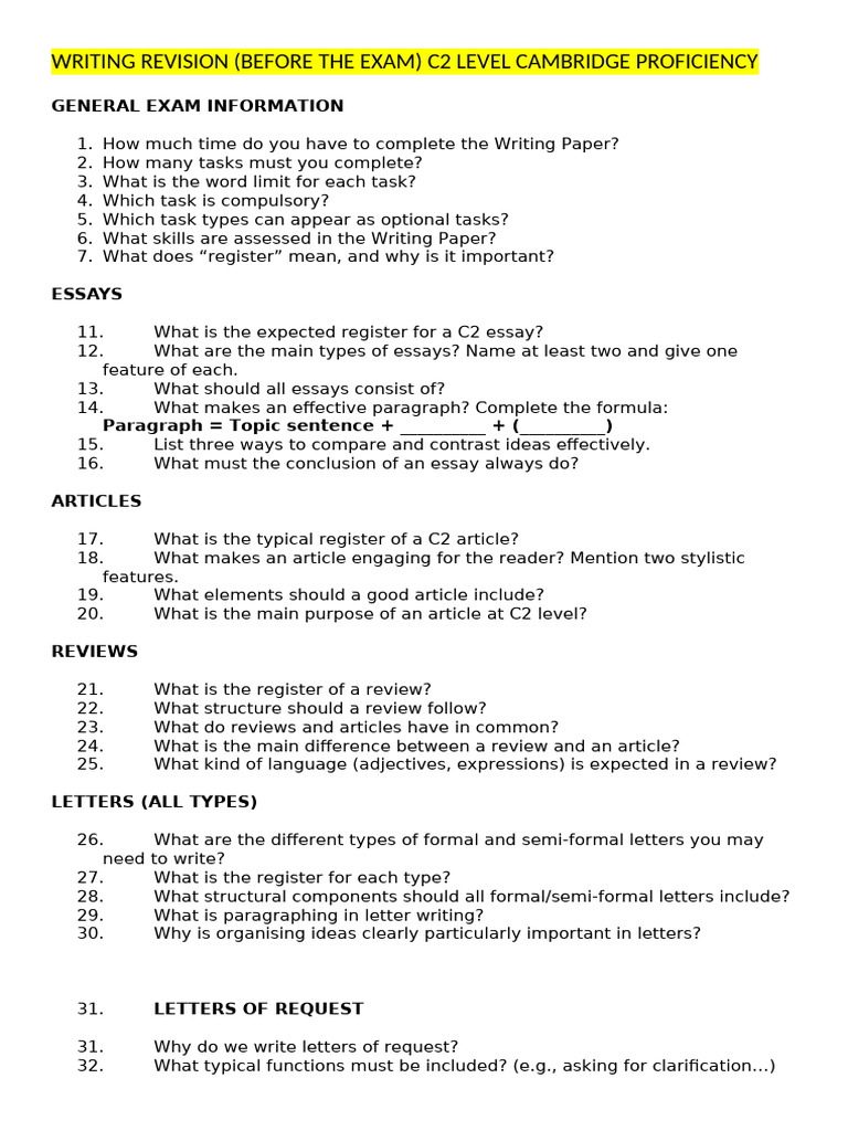 Writing Revision c2 End of The Year | PDF | Essays