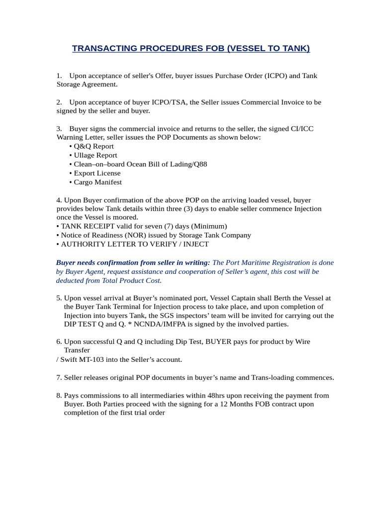 FOB Vessel to Tank Transaction Guide | PDF