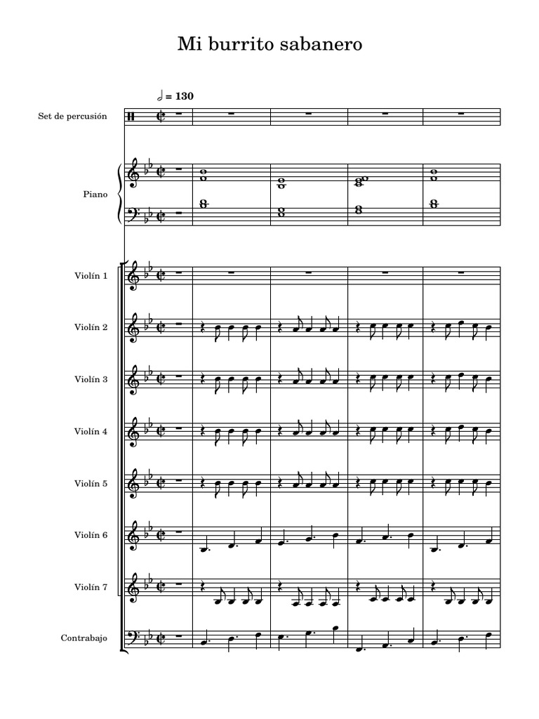 Mi burrito sabanero score para ensamble de cuerdas y piano | PDF