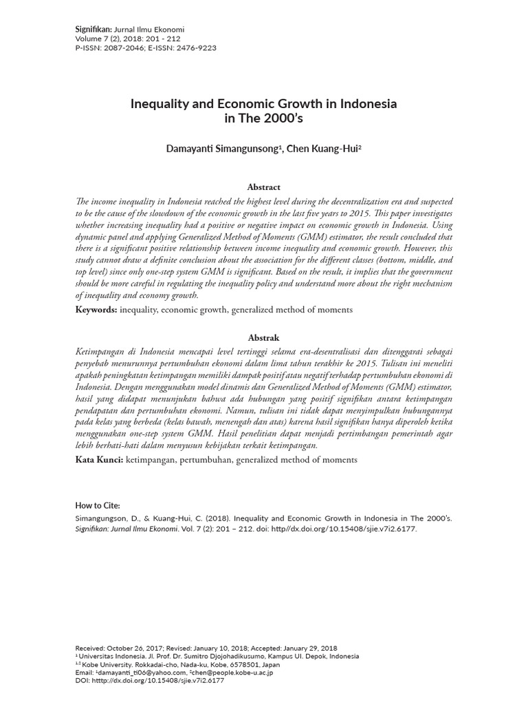 Inequality and Economic Growth in Indonesia in The | PDF | Gini ...
