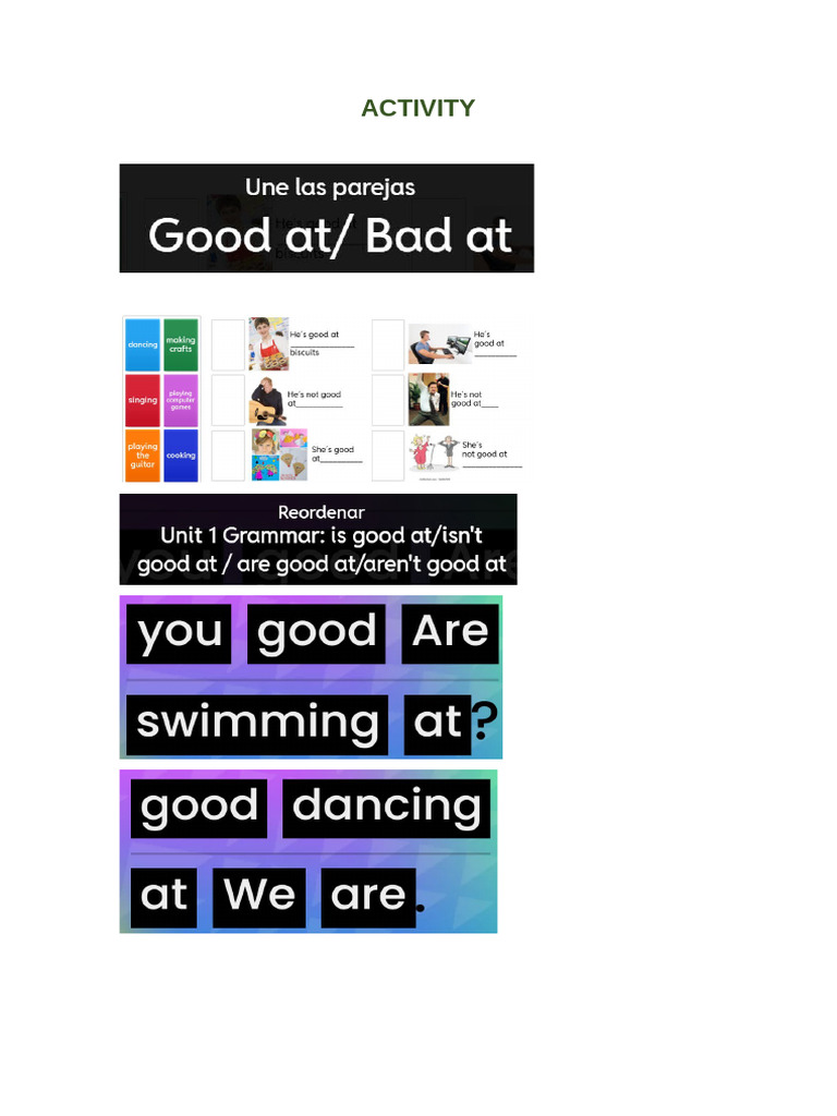 6â°a Activity Good at - Bad at | PDF