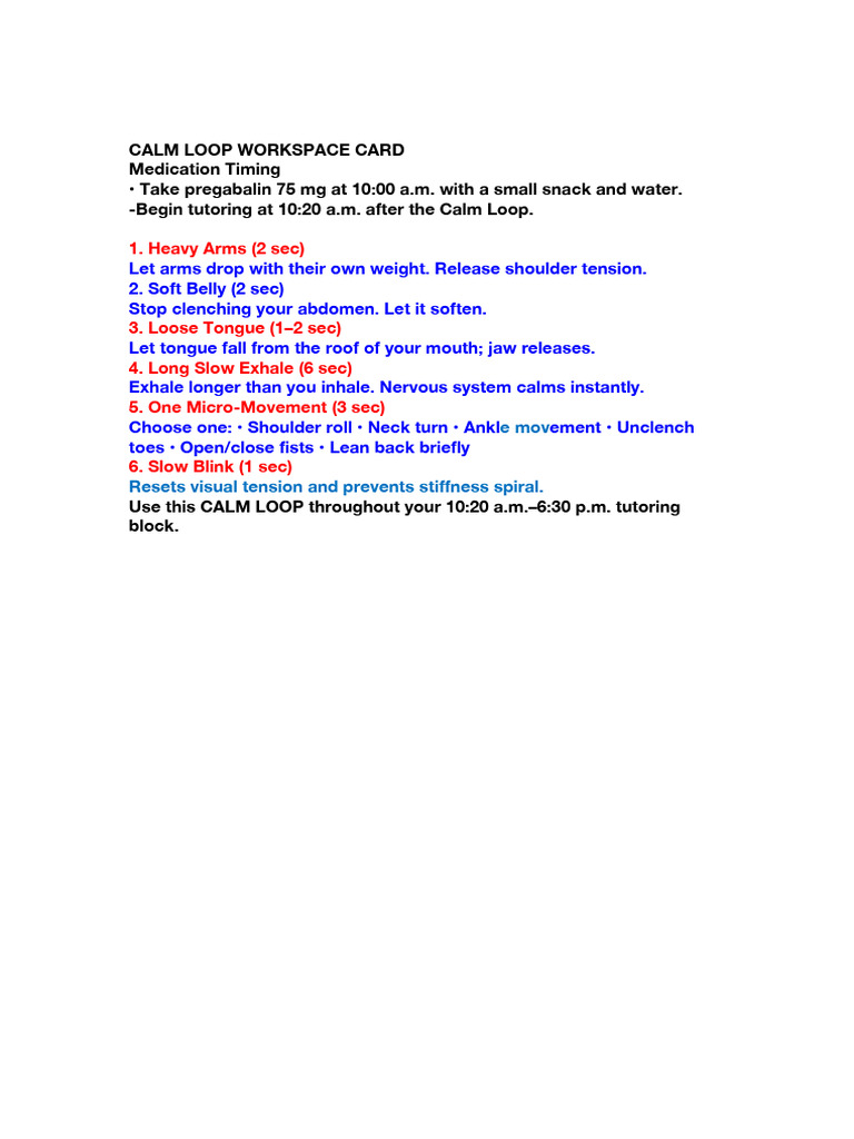 Calm Loop Workspace Card + Medication | PDF