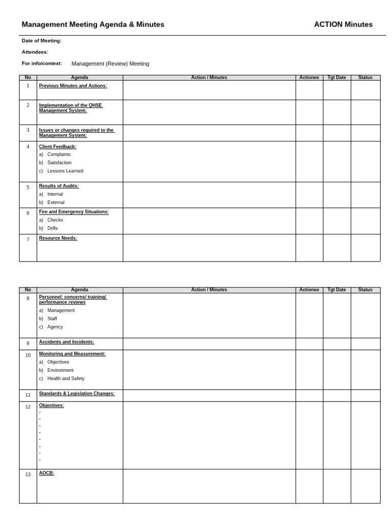 Management Meeting Agenda & Minutes | PDF