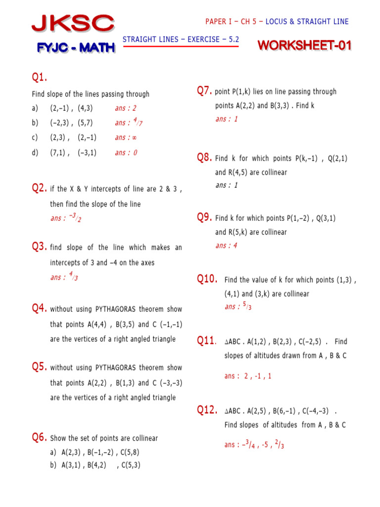 FYJC 25-26 CH 5 - Locus & Straight Lines | PDF | Coordinate System ...