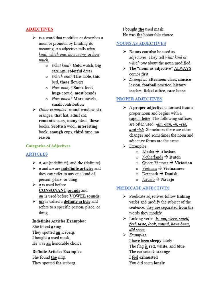 ADJECTIVES and ADVERBS OUTLINE | PDF | Adverb | Adjective