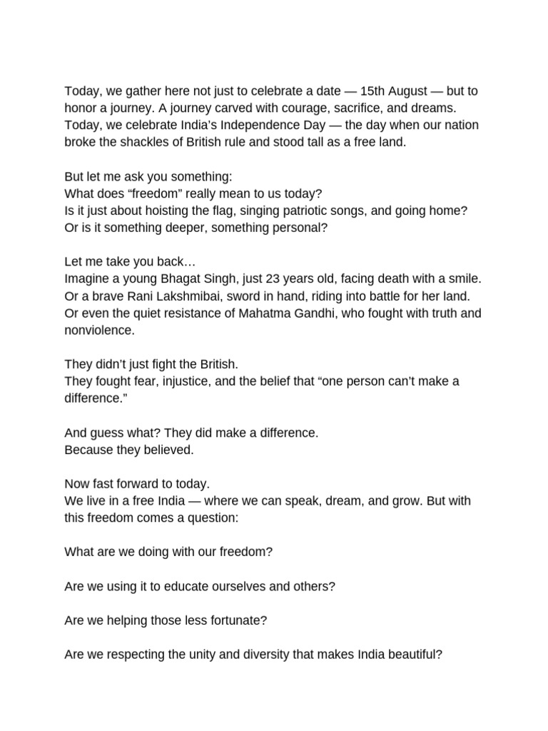 Independence Day Speech 1 | PDF